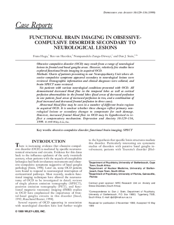 (PDF) Functional brain imaging in obsessive‐compulsive disorder ...