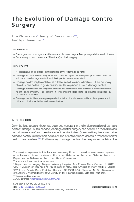 (PDF) The evolution of damage control surgery