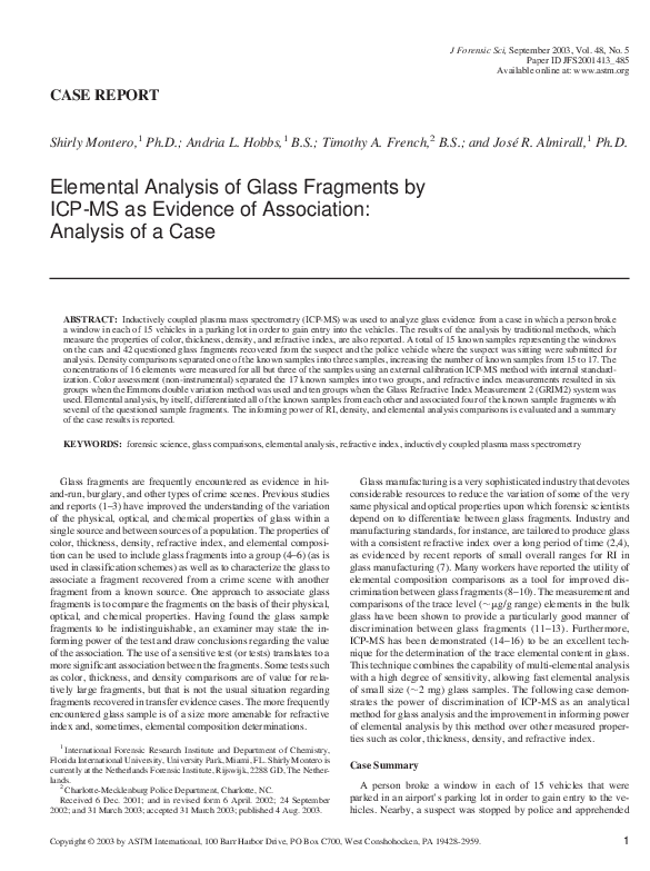 (PDF) Elemental analysis of glass fragments by ICP-MS as evidence of ...