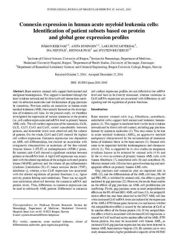 (PDF) Connexin expression in human acute myeloid leukemia cells: Identification of patient ...