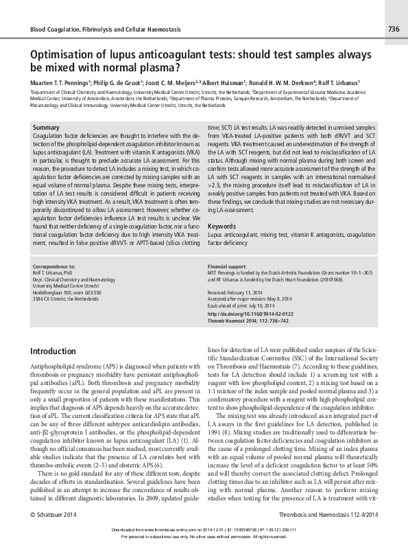 (PDF) Optimisation of lupus anticoagulant tests: should test samples ...