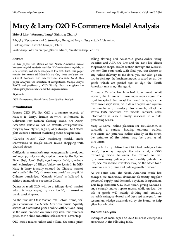 (PDF) Macy & Larry O2O E-Commerce Model Analysis