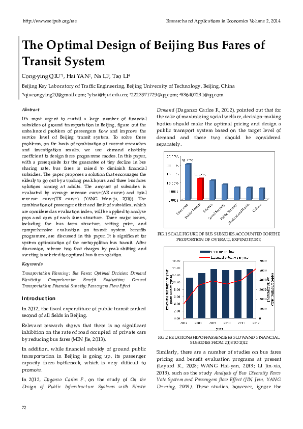 (PDF) The Optimal Design of Beijing Bus Fares of Transit System