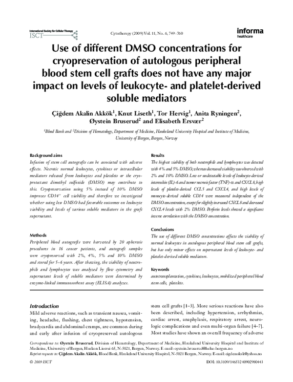 (PDF) Use of different DMSO concentrations for cryopreservation of ...