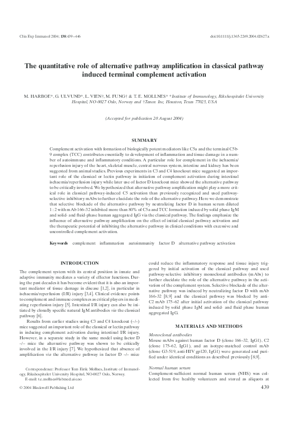 Pdf The Quantitative Role Of Alternative Pathway Amplification In Classical Pathway Induced