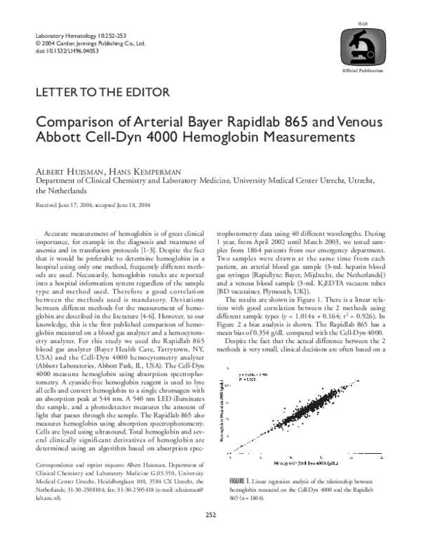 (PDF) Comparison of Arterial Bayer Rapidlab 865 and Venous Abbott Cell ...