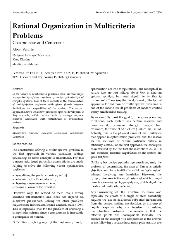 (PDF) Rational Organization in Multicriteria Problems Compromise and ...