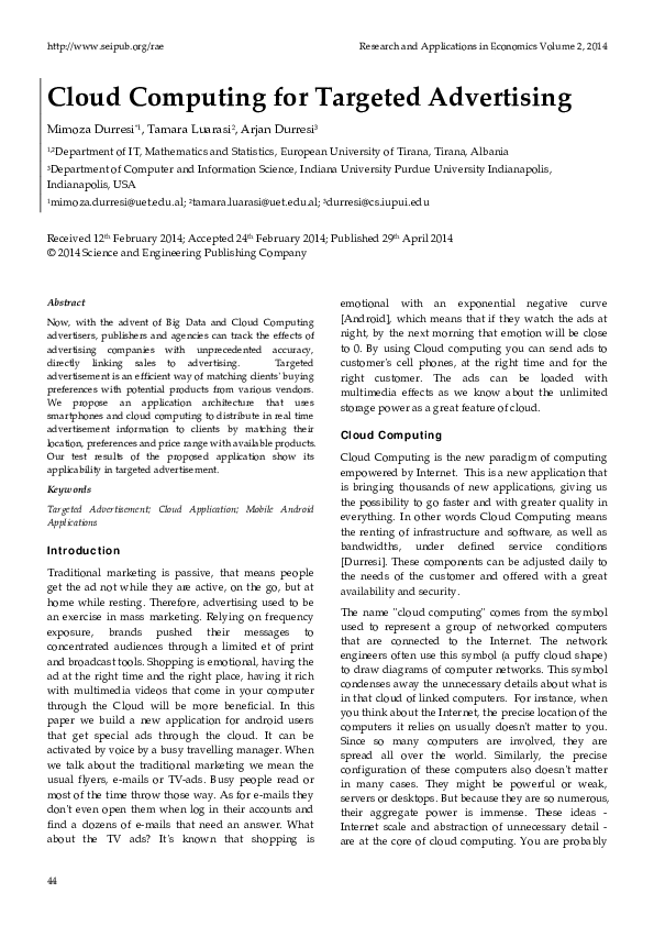 (PDF) Cloud Computing for Targeted Advertising