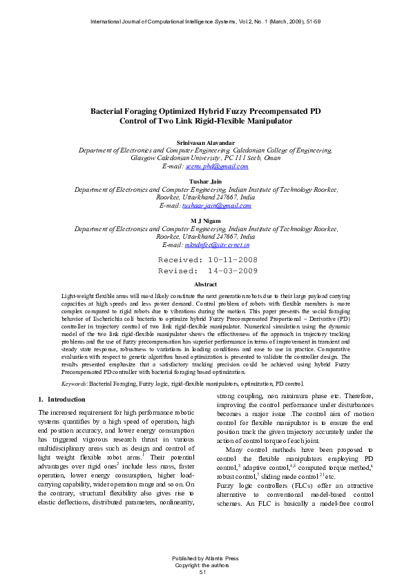 (PDF) Bacterial Foraging Optimized Hybrid Fuzzy Precompensated PD Control of Two Link Rigid ...