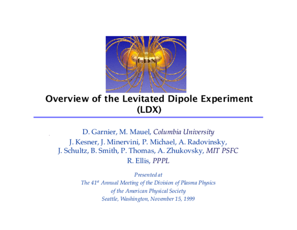 (PDF) Overview of the Levitated Dipole Experiment (LDX