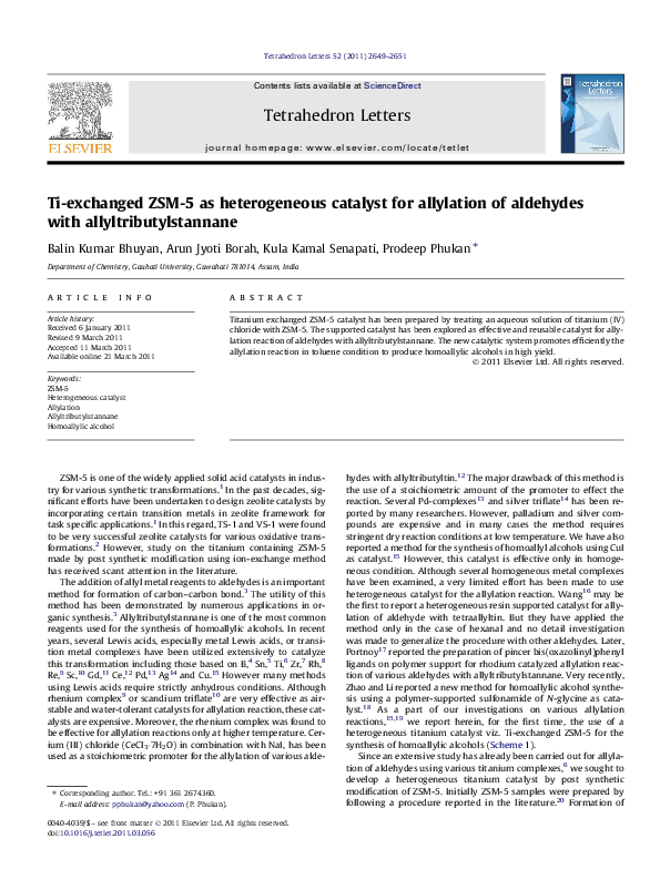 (PDF) Ti-exchanged ZSM-5 as heterogeneous catalyst for allylation of aldehydes with ...
