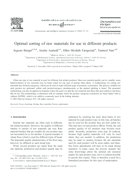 (PDF) Optimal sorting of raw materials for use in different products