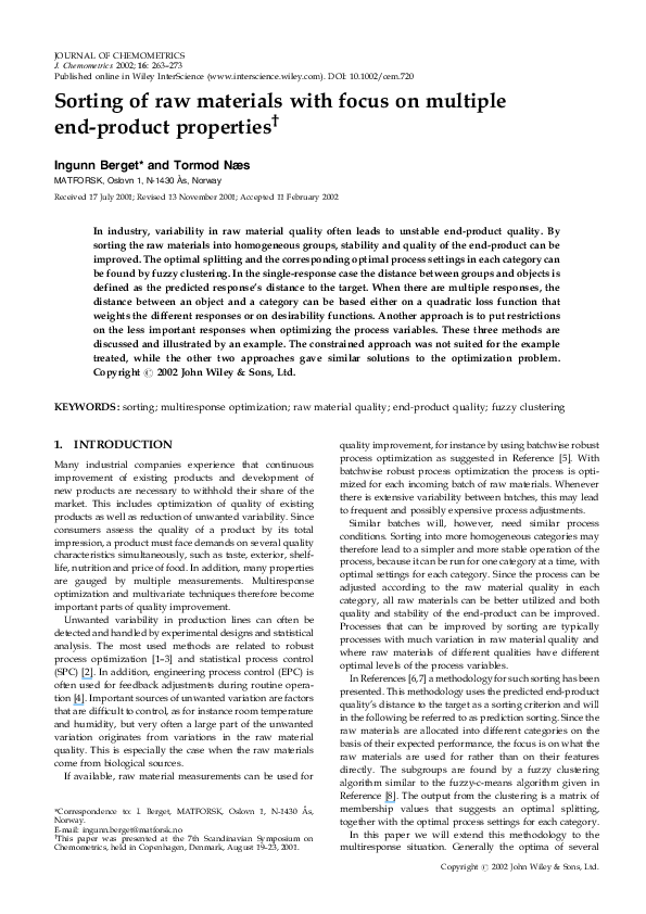 (PDF) Sorting of raw materials with focus on multiple end-product ...