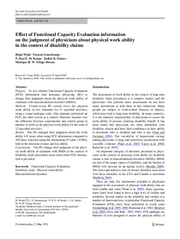 (PDF) Effect of Functional Capacity Evaluation information on the ...