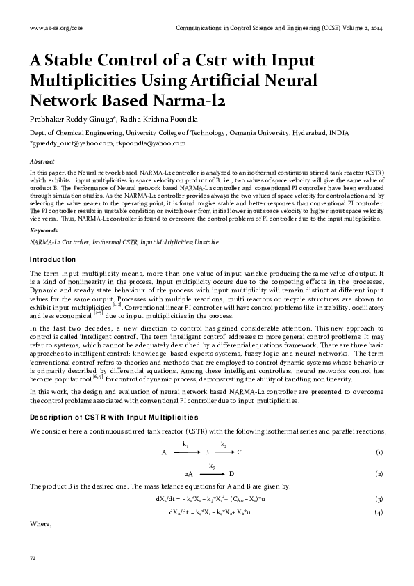(PDF) A Stable Control of a Cstr with Input Multiplicities Using Artificial Neural Network Based ...