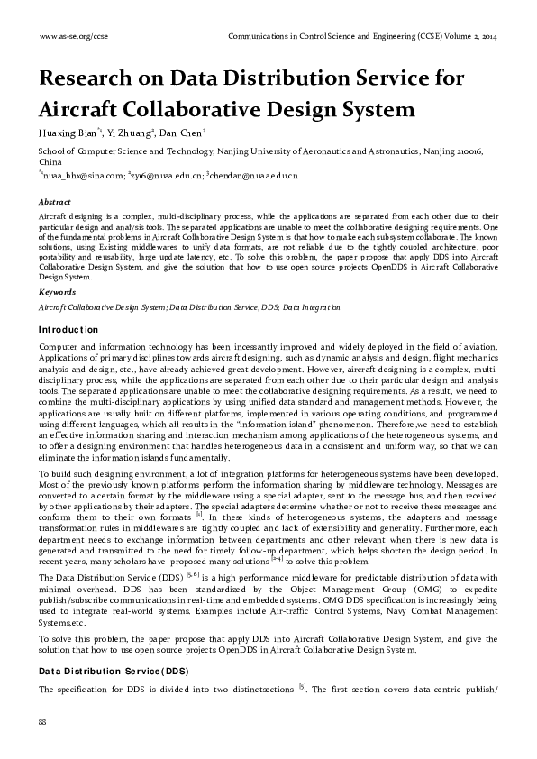 (PDF) Research on Data Distribution Service for Aircraft Collaborative ...