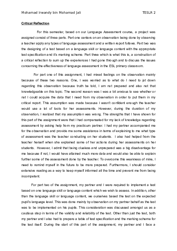 (DOC) Critical Reflection