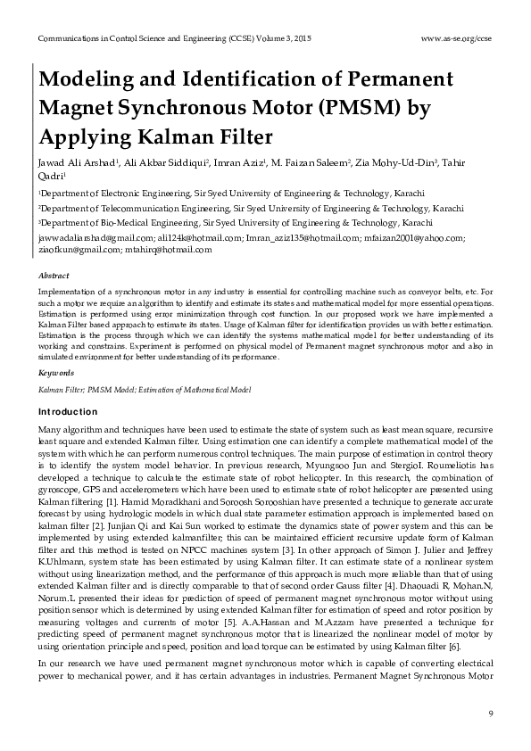 Pdf Modeling And Identification Of Permanent Magnet Synchronous Motor Pmsm By Applying