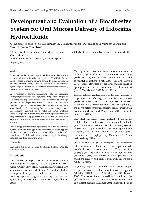 (PDF) Development and Evaluation of a Bioadhesive System for Oral ...