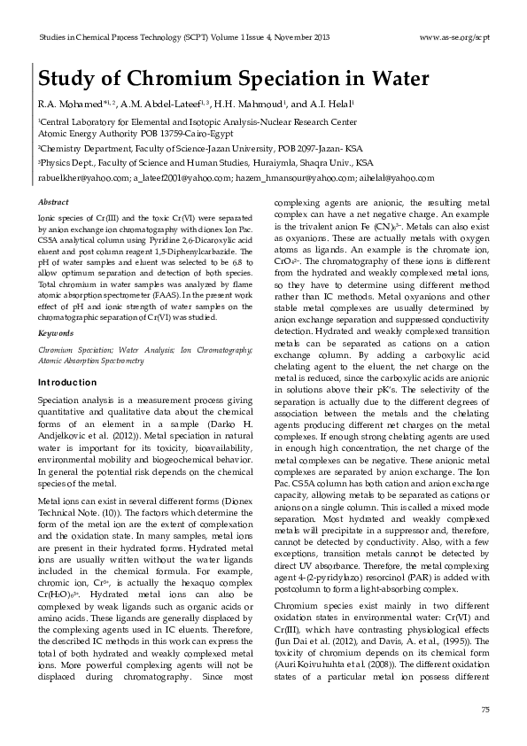 (PDF) Study of Chromium Speciation in Water