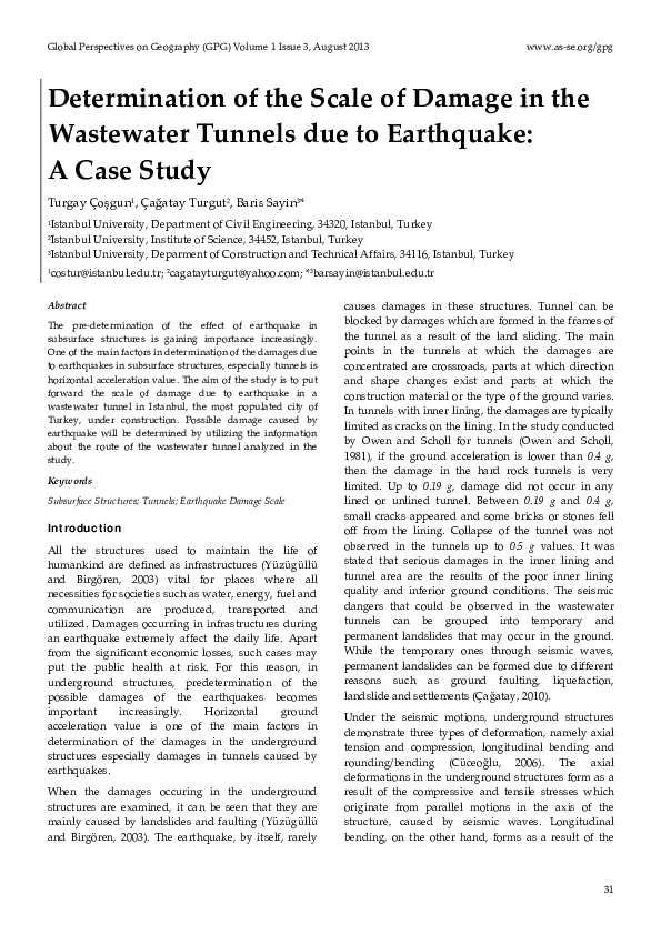 (PDF) Determination of the Scale of Damage in the Wastewater Tunnels due to Earthquake: A Case Study