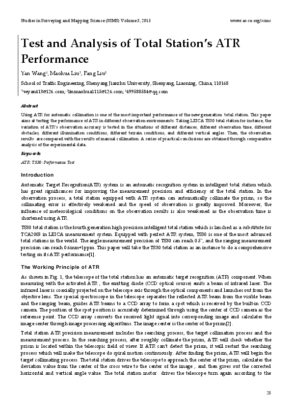 (PDF) Test and Analysis of Total Station's ATR Performance