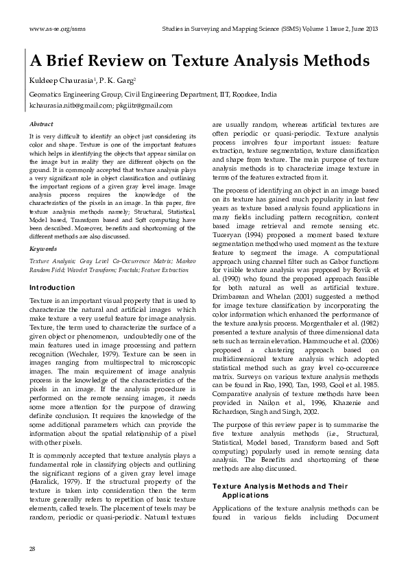 Pdf A Brief Review On Texture Analysis Methods