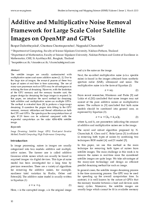 (PDF) Additive and Multiplicative Noise Removal Framework for Large Scale Color Satellite Images ...
