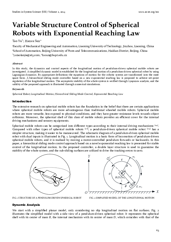 (PDF) Variable Structure Control of Spherical Robots with Exponential Reaching Law