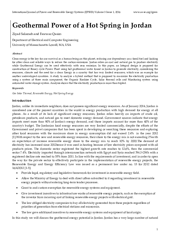 (PDF) Geothermal Power of a Hot Spring in Jordan
