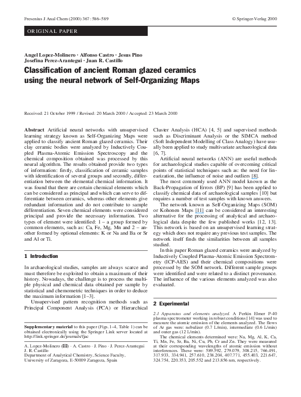 (PDF) Classification of ancient Roman glazed ceramics using the neural network of Self ...