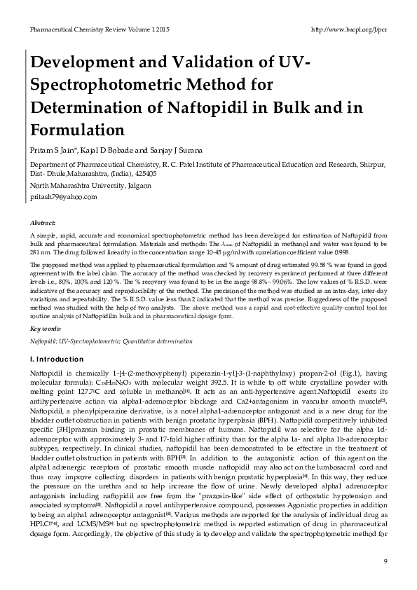 Pdf Development And Validation Of Uv‐ Spectrophotometric Method For