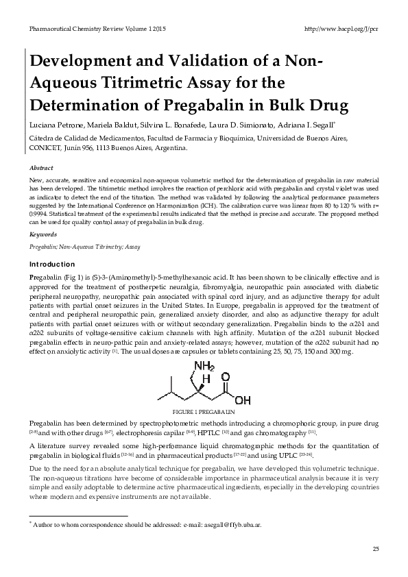 (PDF) Development and Validation of a Non‐ Aqueous Titrimetric Assay for the Determination of ...