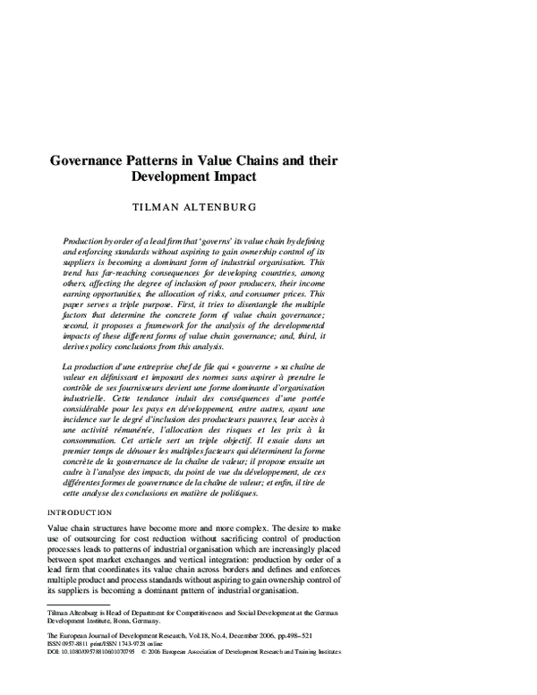(PDF) Governance Patterns in Value Chains and their Development Impact