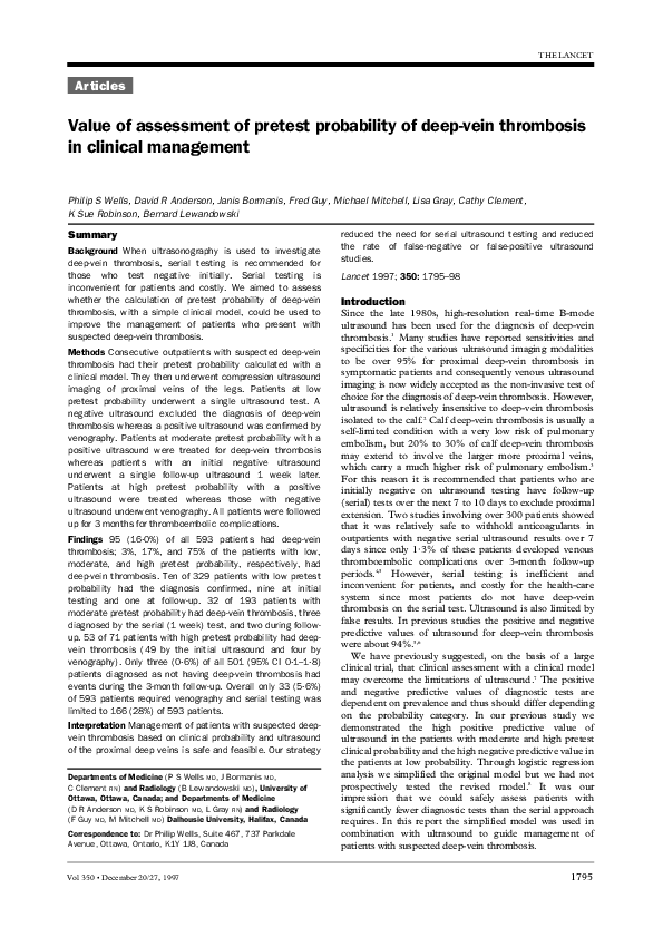 (PDF) Value of assessment of pretest probability of deep-vein ...