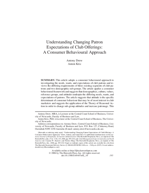 (PDF) Understanding Changing Patron Expectations of Club Offerings