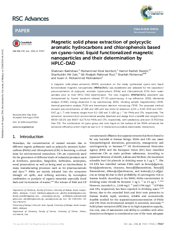(PDF) Magnetic solid phase extraction of polycyclic aromatic hydrocarbons and chlorophenols ...