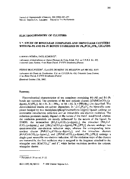 (PDF) Electrochemistry of clusters | Pierre Braunstein - Academia.edu
