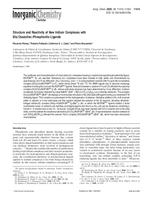 (PDF) Structure and Reactivity of New Iridium Complexes with Bis(Oxazoline)-Phosphonito Ligands
