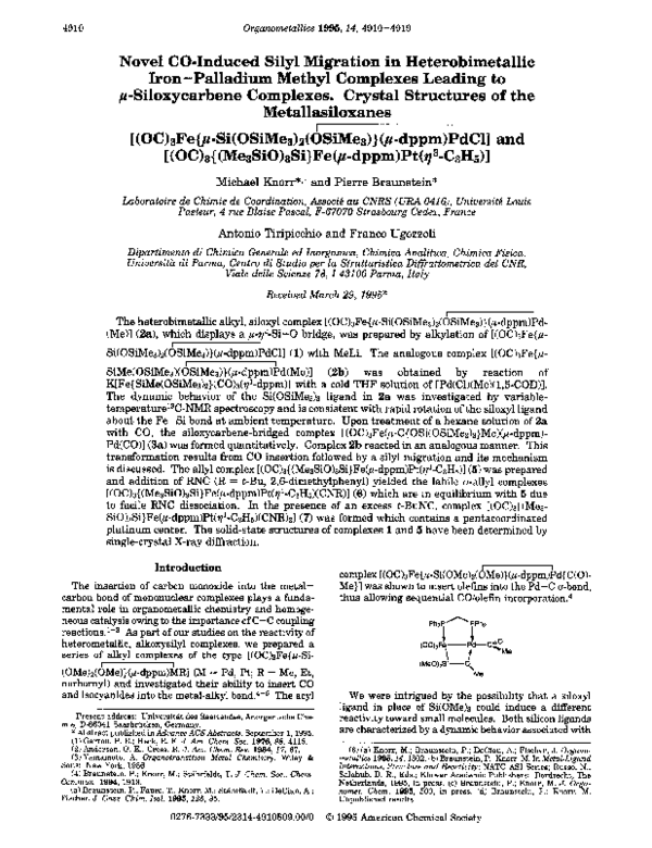 (PDF) Novel CO-Induced Silyl Migration in Heterobimetallic Iron− ...