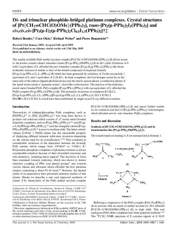 (PDF) Di- and trinuclear phosphido-bridged platinum complexes. Crystal structures of [Pt{CH2=CHC ...