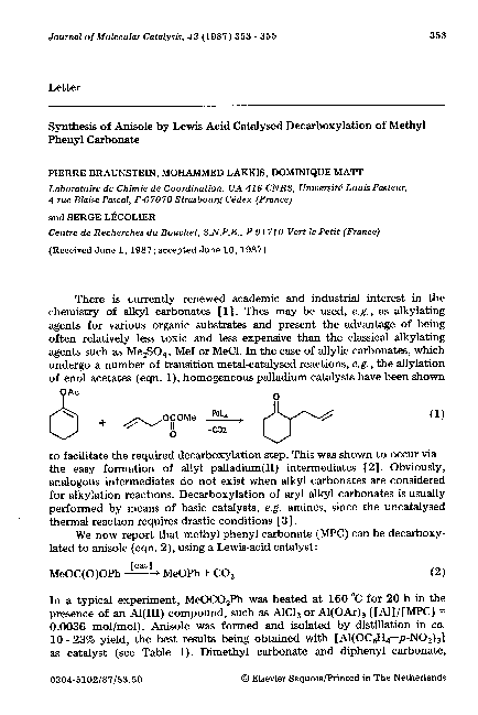 (PDF) Synthesis of anisole by Lewis acid catalysed decarboxylation of ...