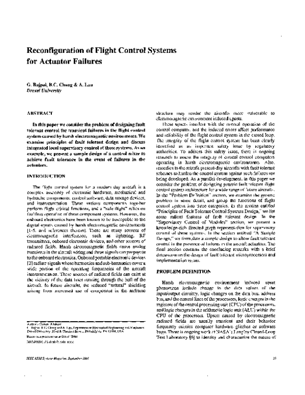 (PDF) Reconfiguration of flight control systems for actuator failures