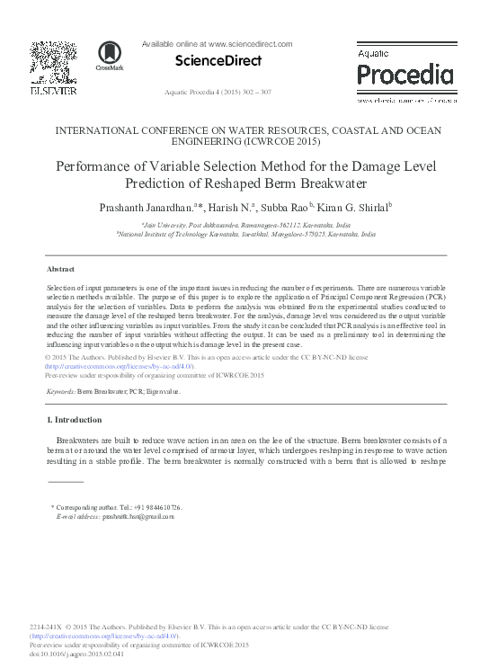 (PDF) Performance of Variable Selection Method for the Damage Level Prediction of Reshaped Berm ...