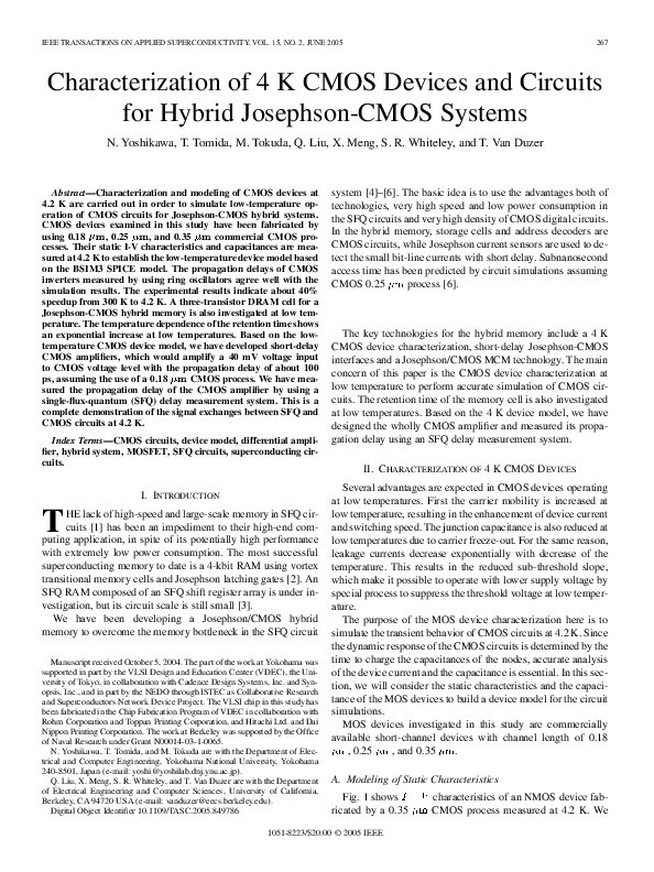 (PDF) Characterization of 4 K CMOS Devices and Circuits for Hybrid ...