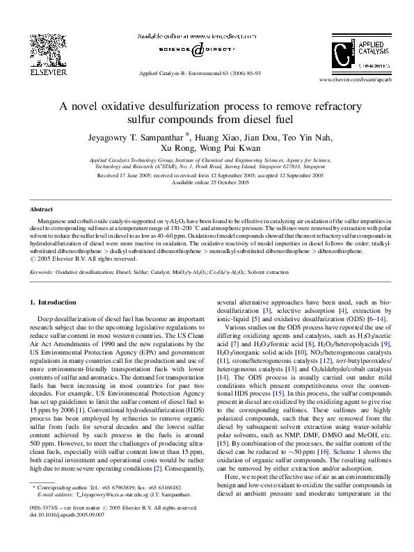 (PDF) A novel oxidative desulfurization process to remove refractory ...