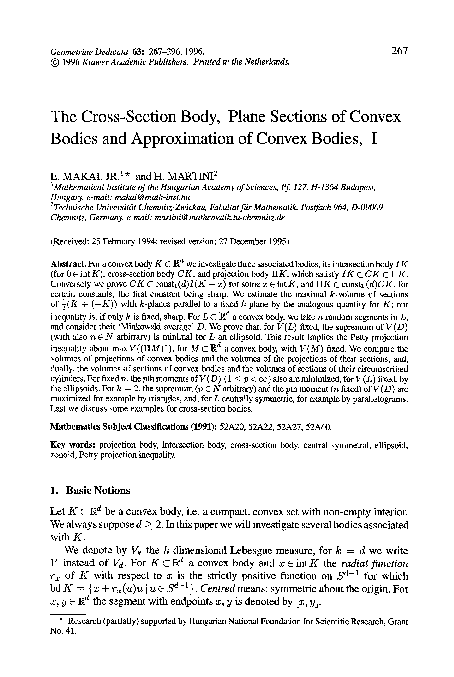 (PDF) The cross-section body, plane sections of convex bodies and ...