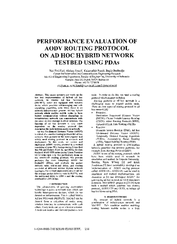 Pdf Performance Evaluation Aodv Routing Protocol On Ad Hoc Hybrid Network Testbed Using Pdas