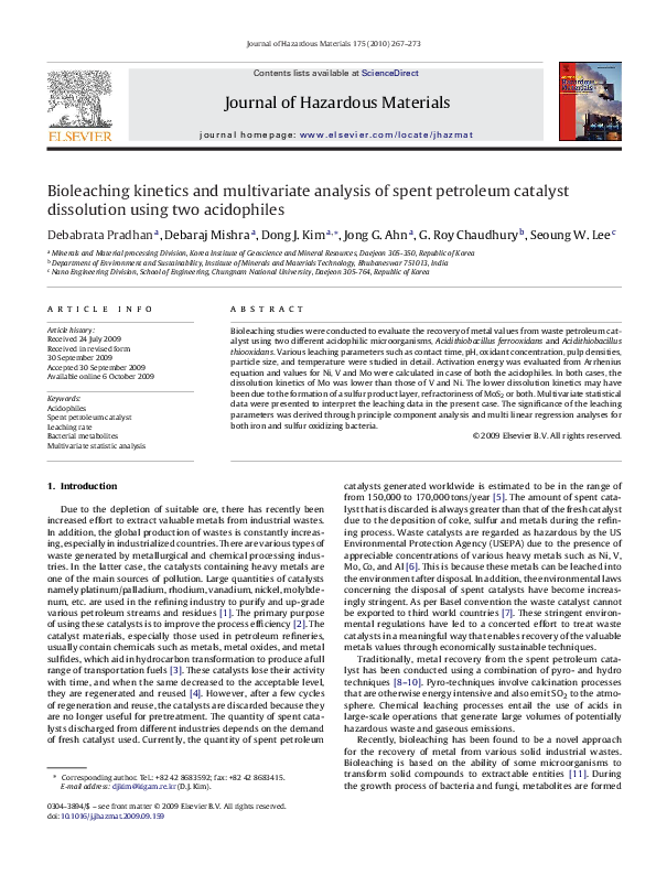 (PDF) Bioleaching kinetics and multivariate analysis of spent petroleum ...