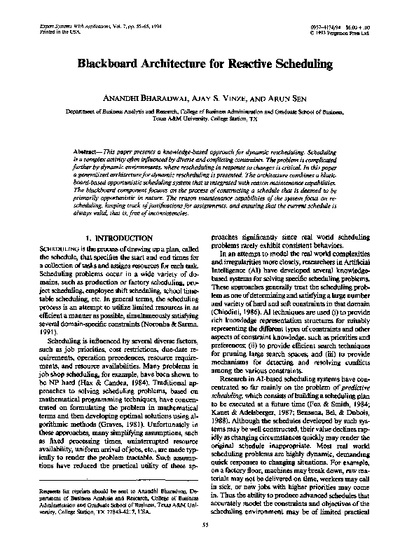 (PDF) Blackboard architecture for reactive scheduling